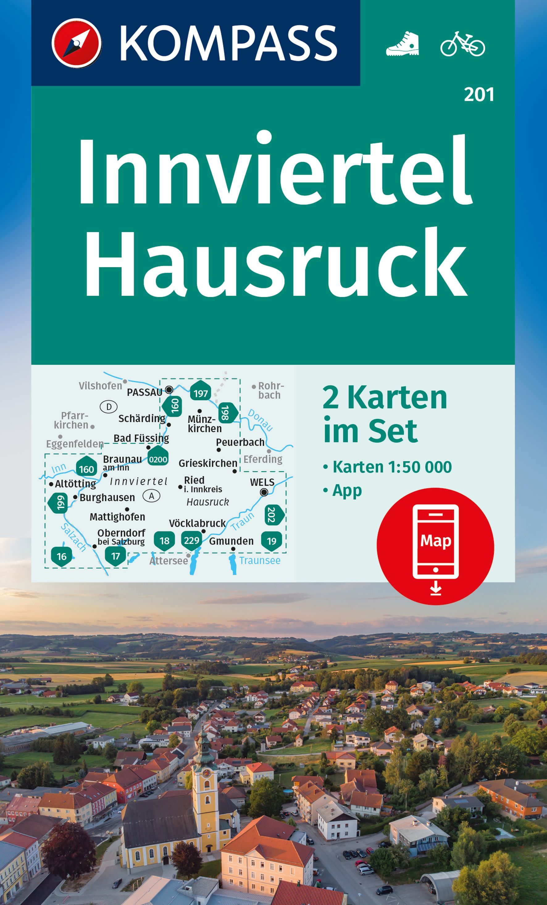 KOMPASS Wanderkarten-Set 201 Innviertel, Hausruck | 9783991540120 ...