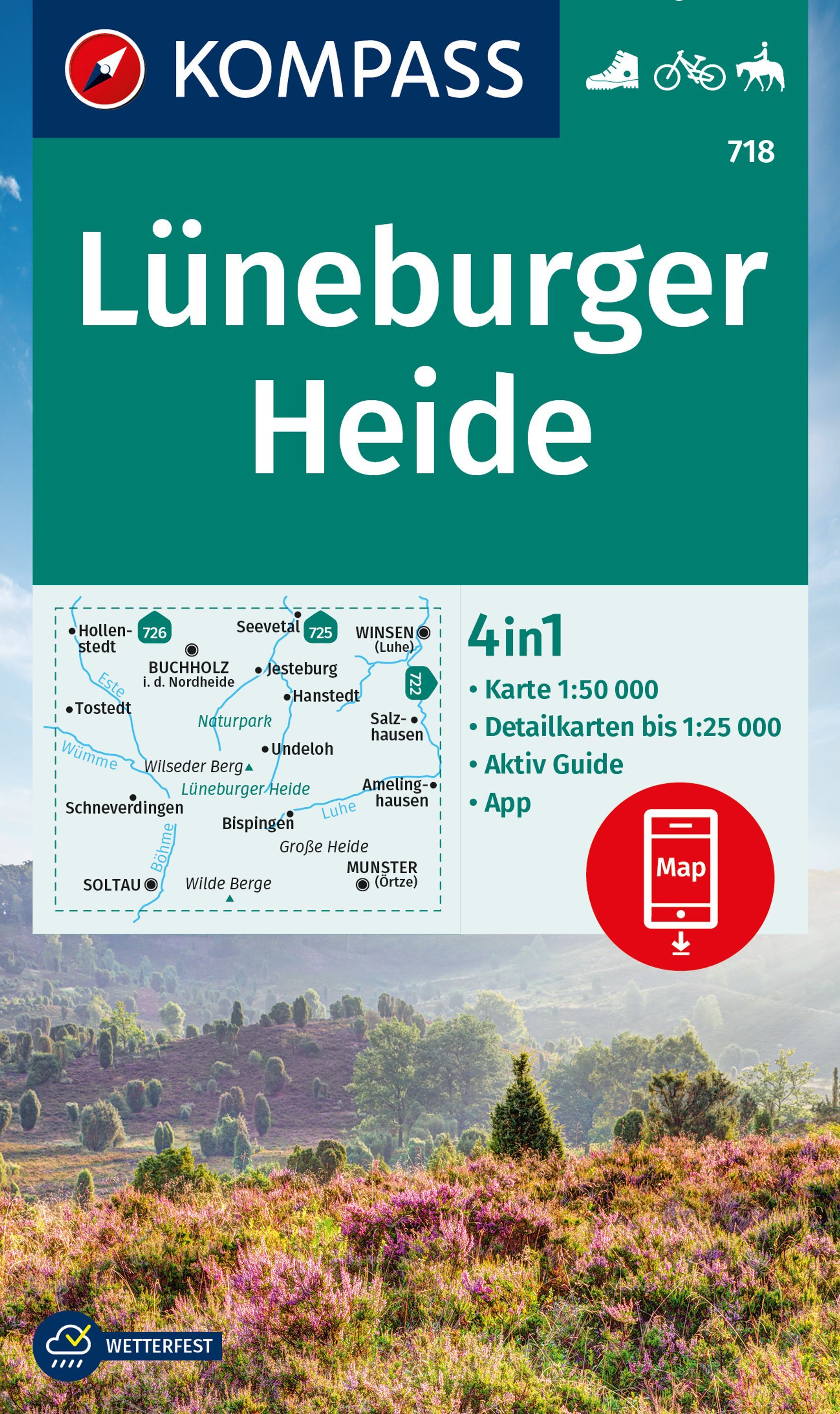 KOMPASS Wanderkarte 718 Lüneburger Heide 1:50.000 | 9783991215608 ...