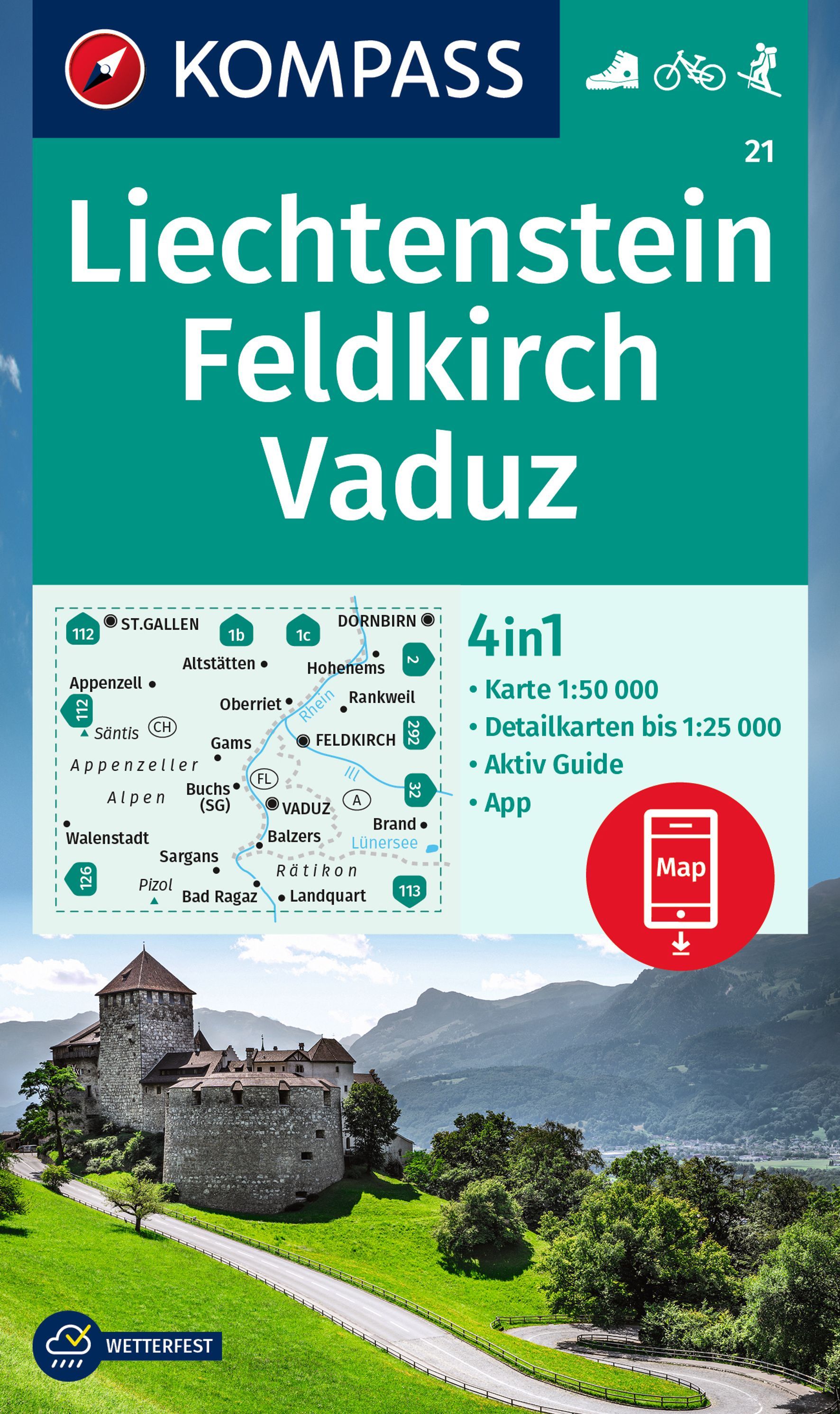 KOMPASS Wanderkarte Liechtenstein,Feldkirch,Vaduz | 9783991215059 | ADAC-Shop