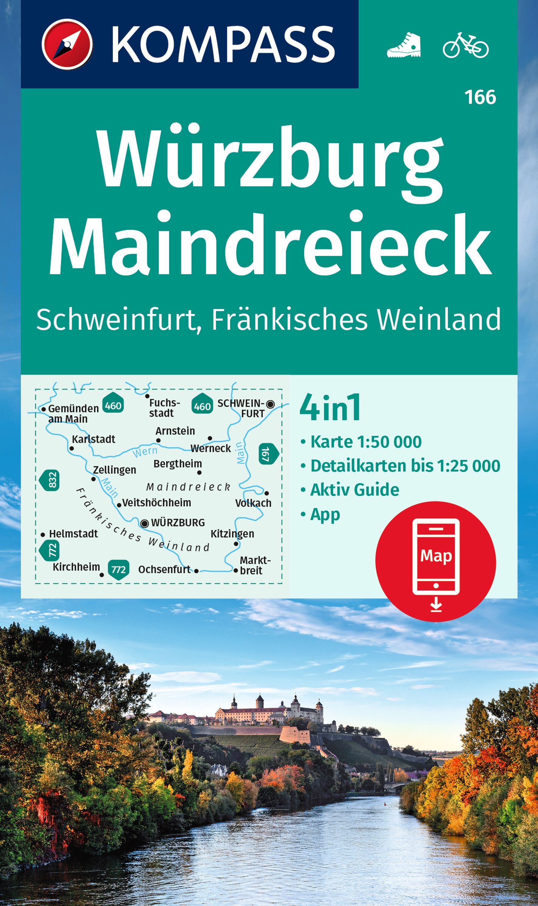 KOMPASS Wanderkarte 166 Würzburg, Maindreieck | 9783991214687 | ADAC-Shop